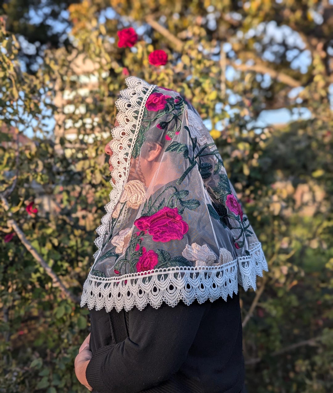 Our Lady of Guadalupe Collection/ White Floral D-shape Veil/ Prayer ...