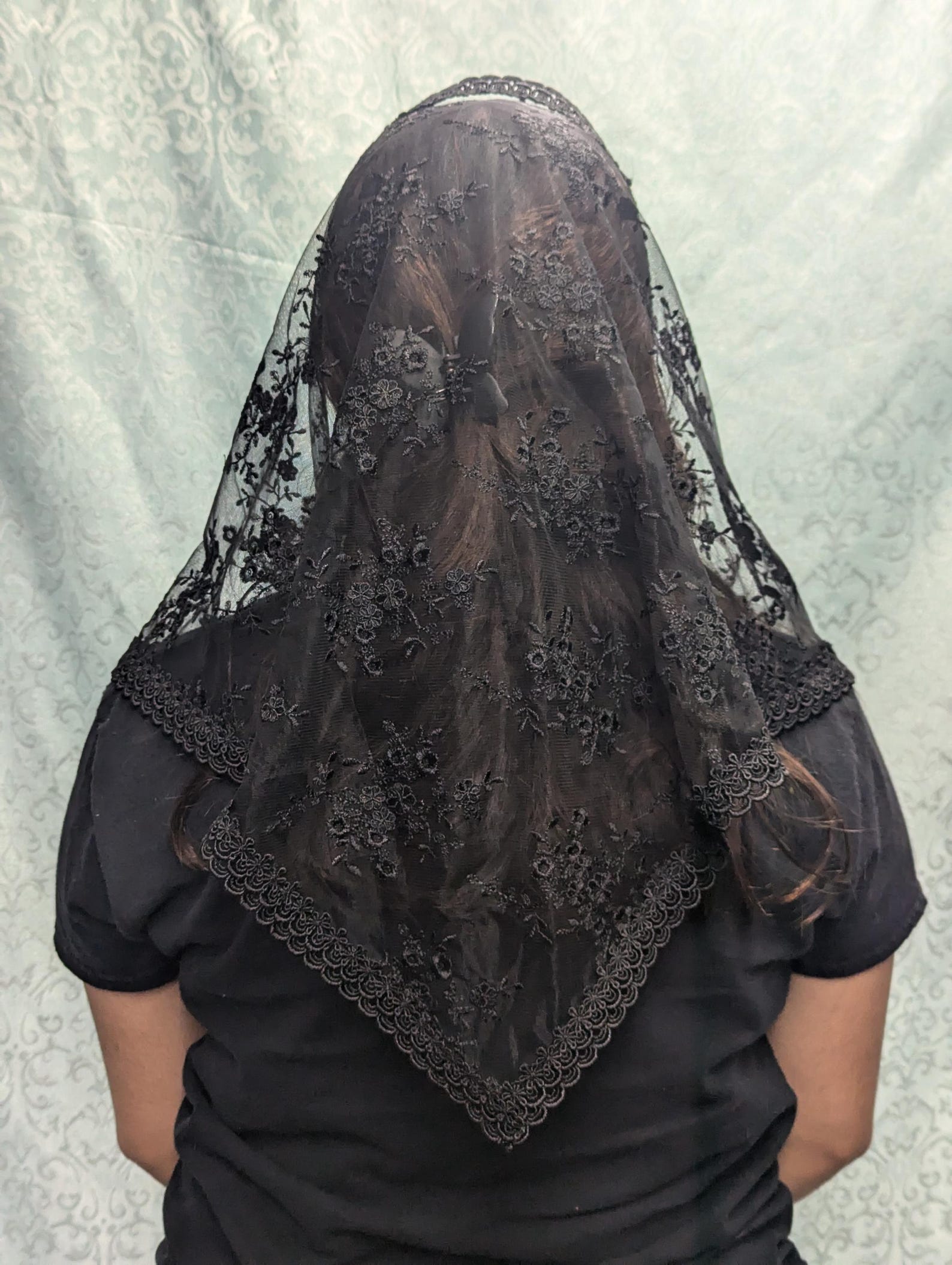Black Triangle Veil / Prayer Veil/ Catholic Mass Veil/ Our Lady of the ...