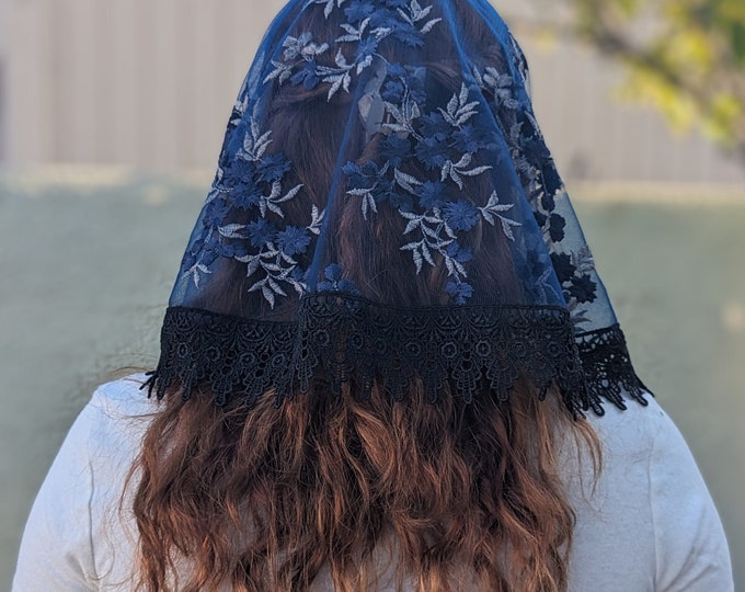 Navy With Black Trim Veil - Small D Shape Veil/ Prayer Veil - Etsy