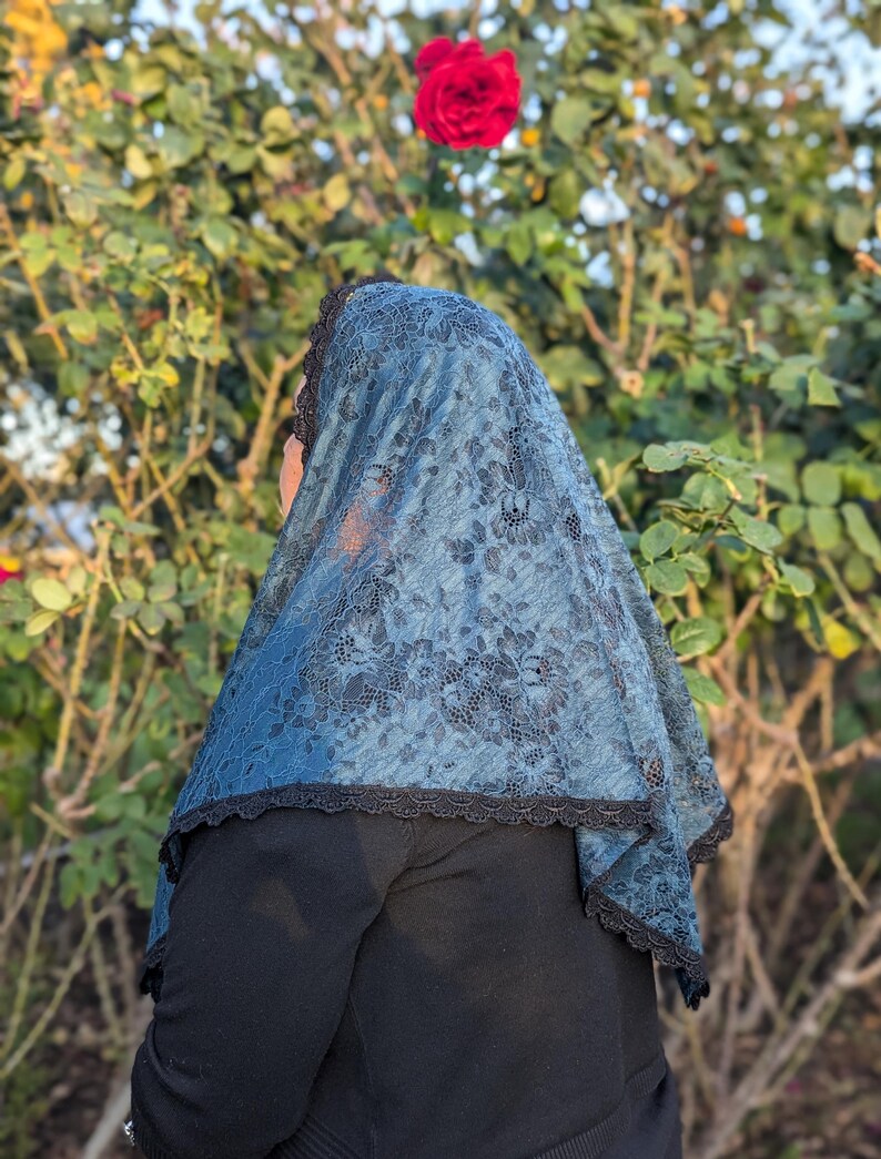 Teal Veil- Triangle Veil/ Prayer Veil/ Mass Veil/ Our Lady of Guadalupe ...