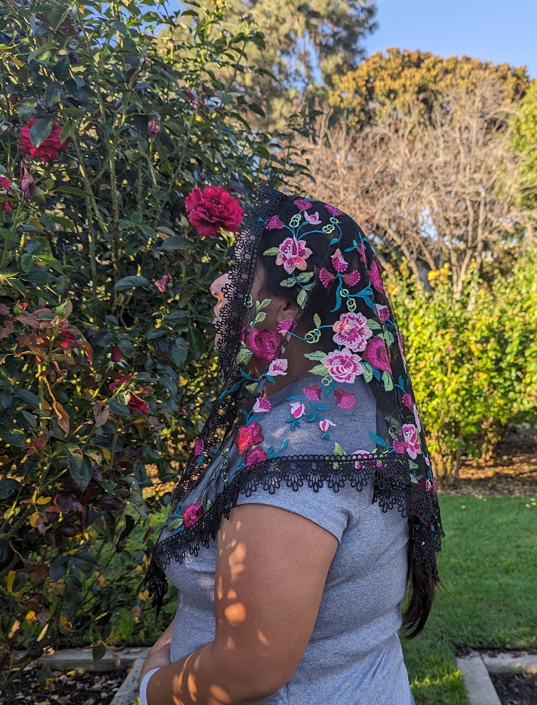 Our Lady of Guadalupe Collection/ Black Floral Triangle Veil/ Prayer ...