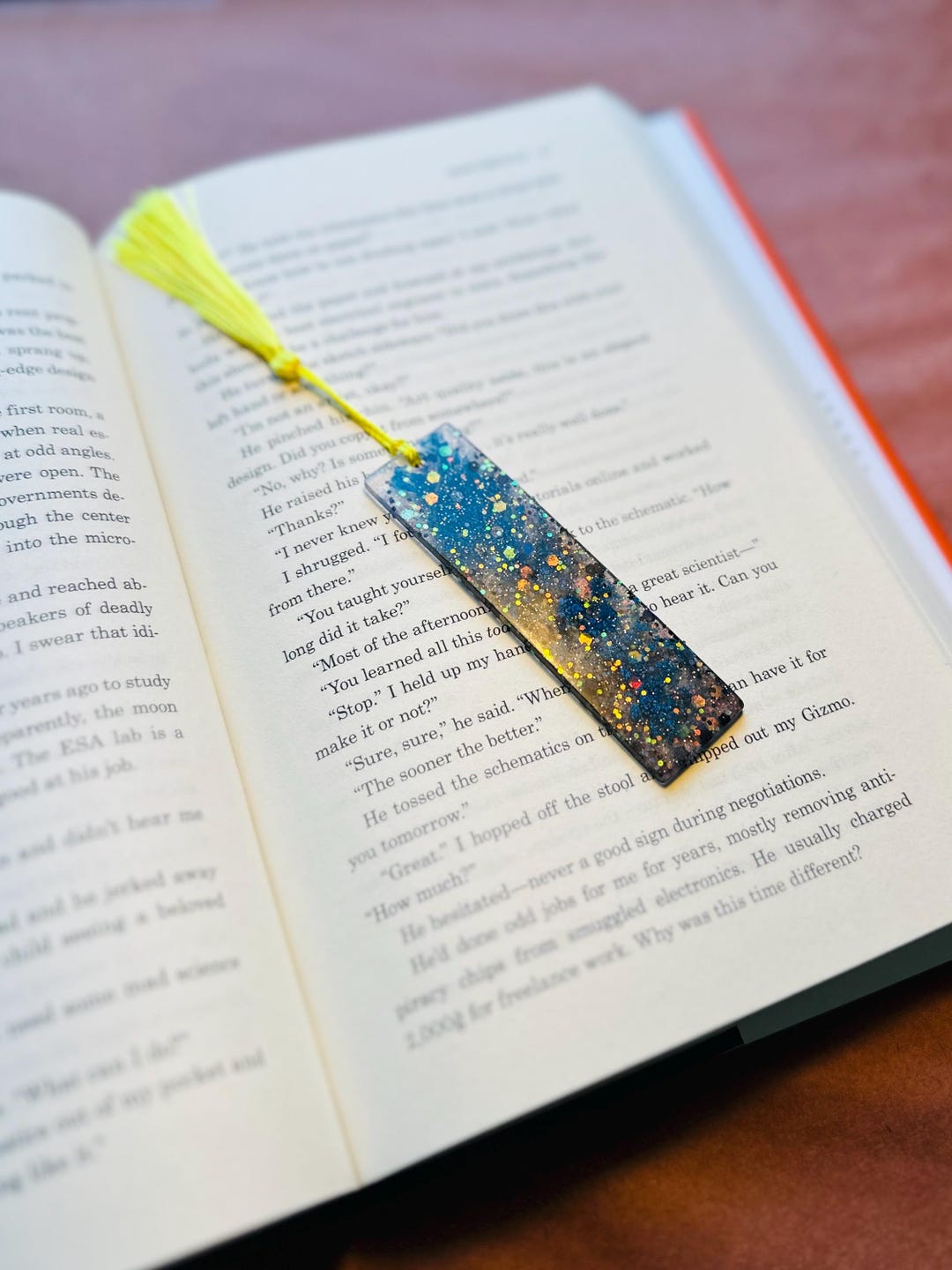 Epoxy Resin Glitter Dark Blue Bookmark With Yellow Tassel - Etsy