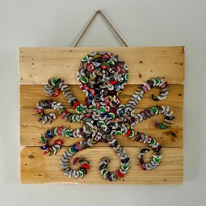 Handmade Octopus Wall Hanging Upcycled Beer Bottle Cap Wall Art Beach ...