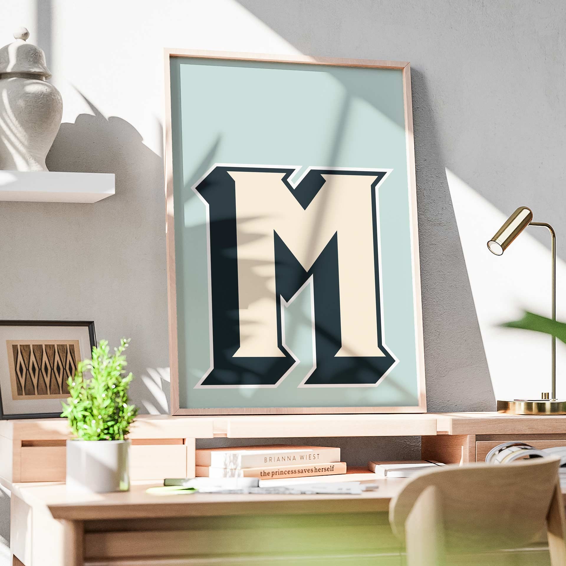 Vintage Letter M Light Blue Poster for Home Print Typography - Etsy