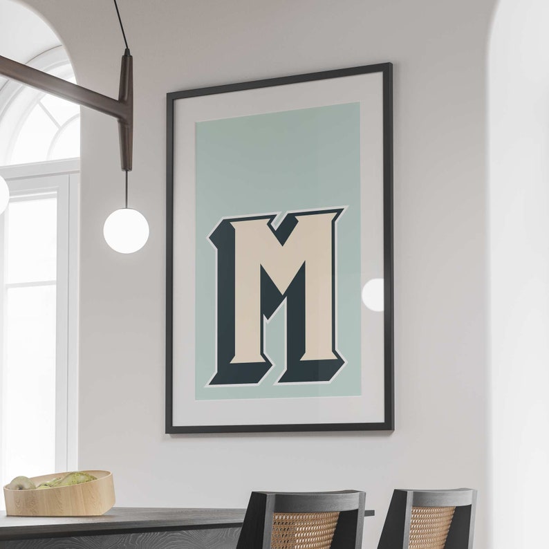 Vintage Letter M Light Blue Poster for Home Print Typography - Etsy