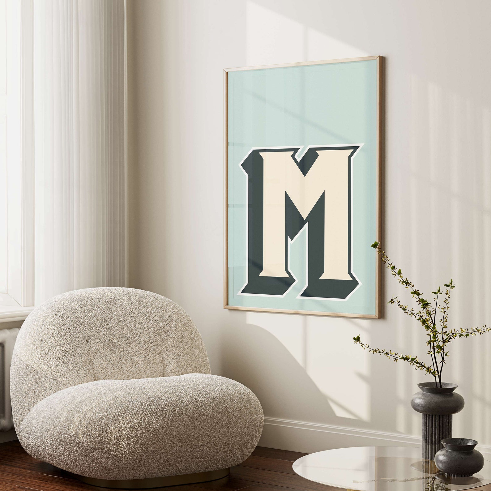 Vintage Letter M Light Blue Poster for Home Print Typography - Etsy