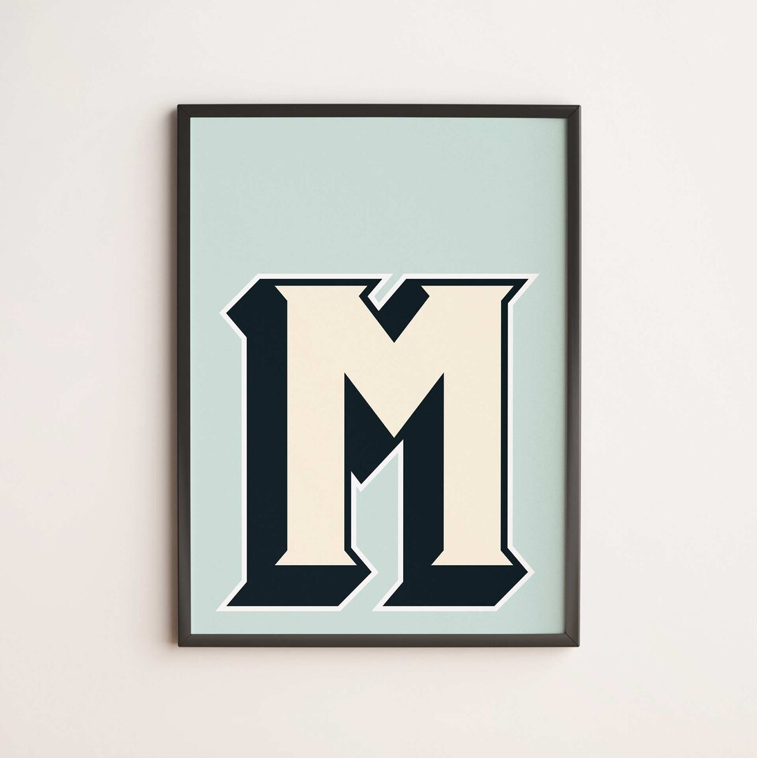 Vintage Letter M Light Blue Poster for Home Print Typography - Etsy