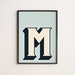 Vintage Letter M Light Blue Poster for Home Print Typography - Etsy