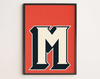 Vintage Letter M Light Blue Poster for Home Print Typography - Etsy