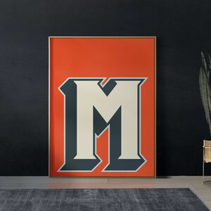 Vintage Letter M Red Poster for Home Print Typography Wall Art Vintage ...