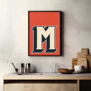 Vintage Letter M Red Poster for Home Print Typography Wall Art Vintage ...