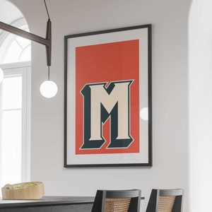 Vintage Letter M Red Poster for Home Print Typography Wall Art Vintage ...