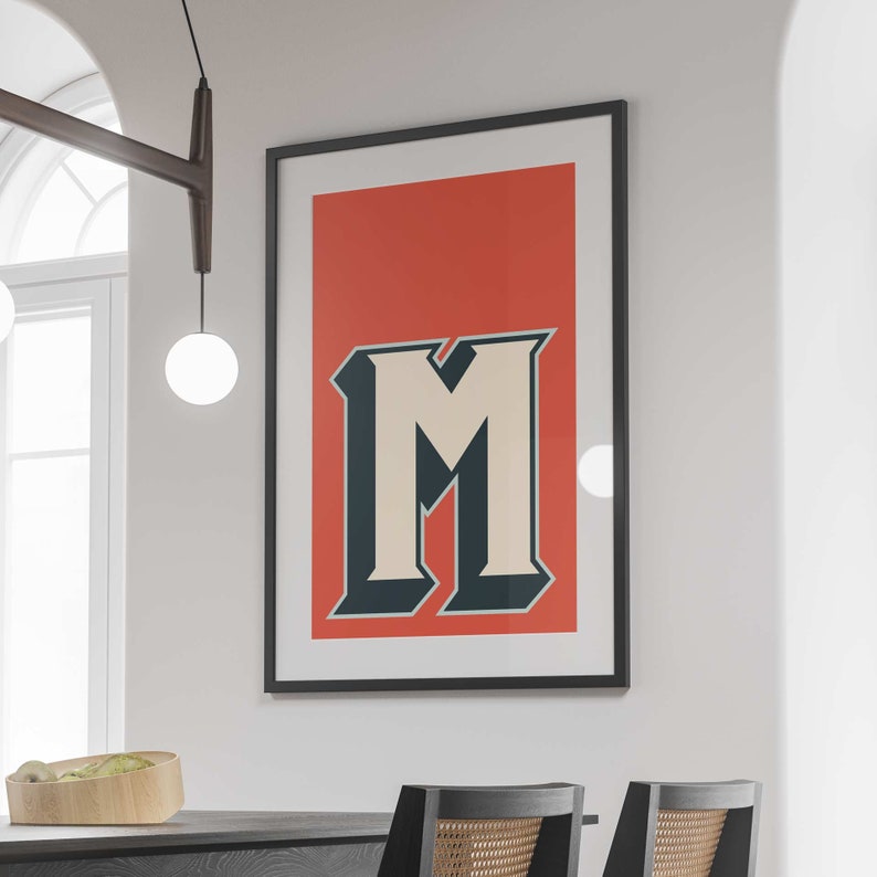 Vintage Letter M Red Poster for Home Print Typography Wall Art Vintage ...