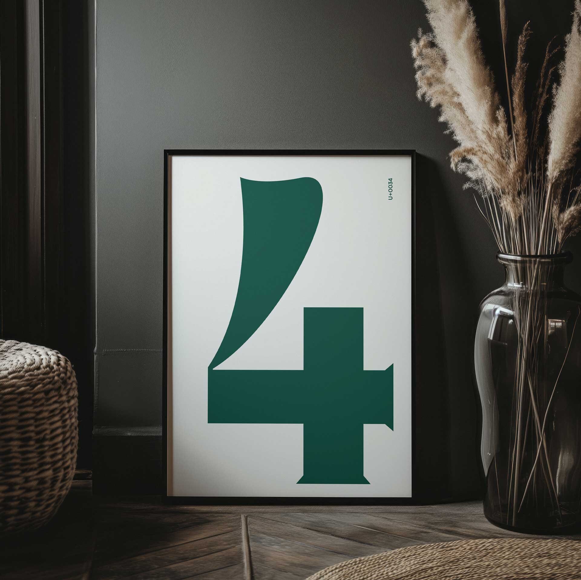 Number Four Poster for Home Print for Office Wall Art Premium Minimal ...
