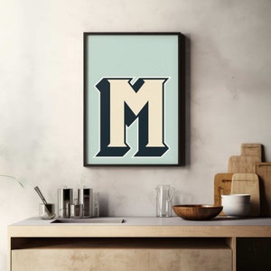 Vintage Letter M Light Blue Poster for Home Print Typography - Etsy