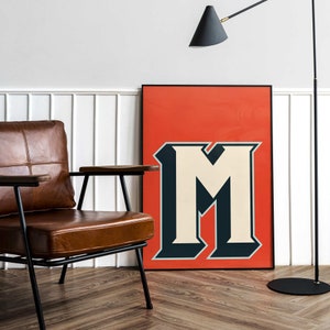 Vintage Letter M Red Poster for Home Print Typography Wall Art Vintage ...