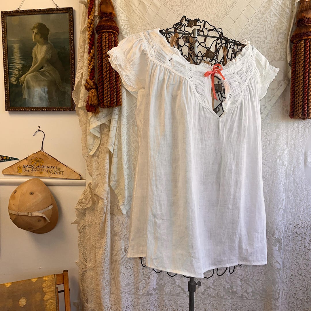 Antique Edwardian Linen Chemise Top W/broderie Anglaise + Whitework - Etsy