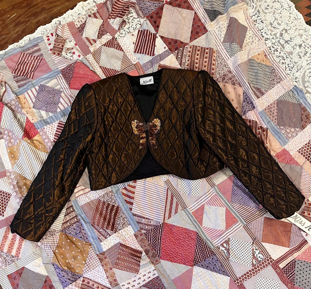 70's Quilted Bolero Jacket Retro Cropped Top With Sweet Bow Detail - Etsy