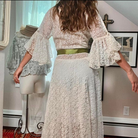 Vintage Lace Dressing Gown - Bridal Boudoir Robe - Gem
