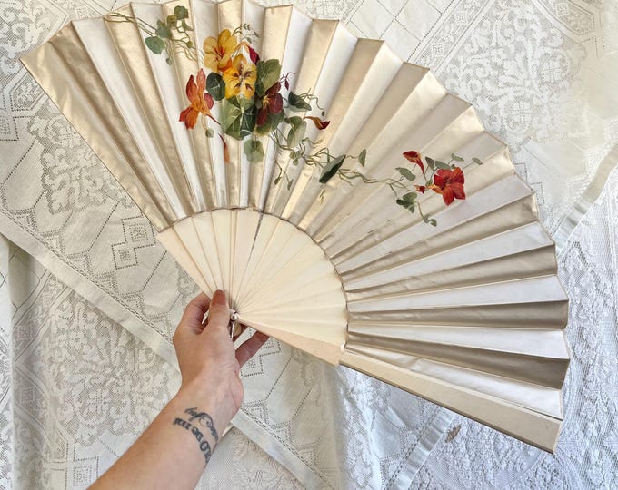 Antique 1920's Hand Painted Silk Hand Fan - Etsy