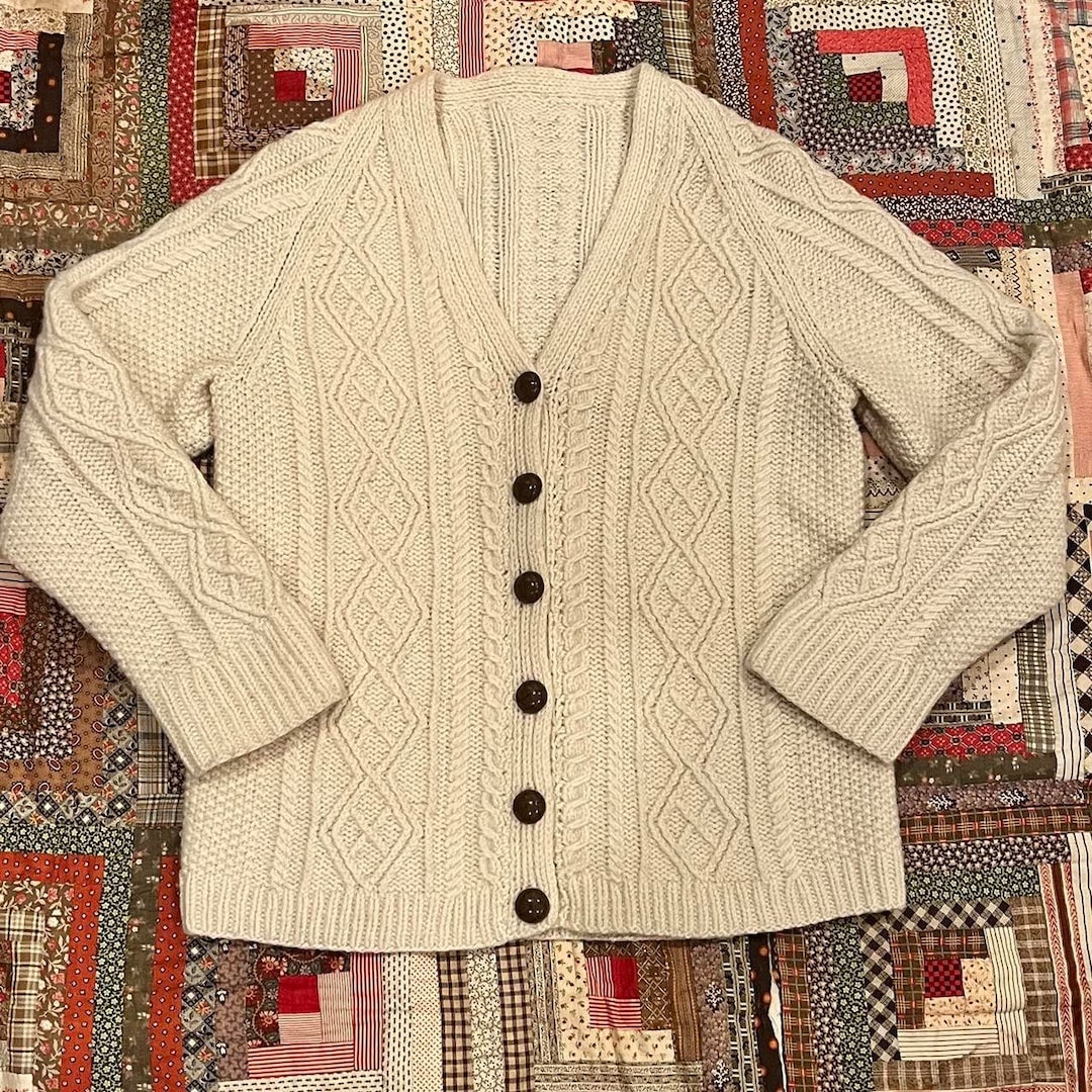 Vintage Wool Cardigan - Cable Knit Button up Sweater - Etsy