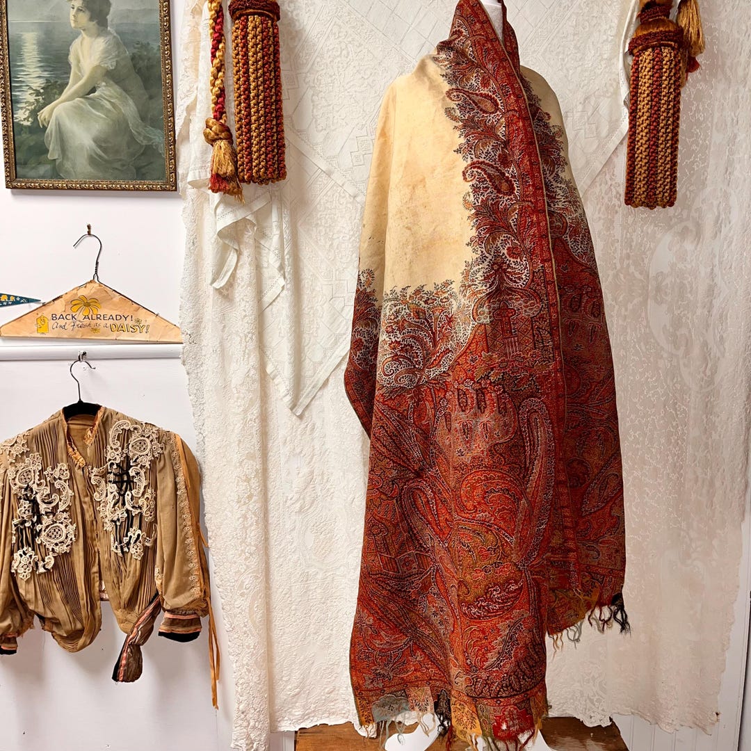 Antique Victorian Wool Paisley Shawl – Woven Kashmir-style Wrap W ...