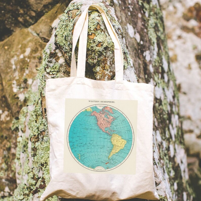 Globe World Map Western Hemisphere Cotton Canvas Tote Bag - Etsy