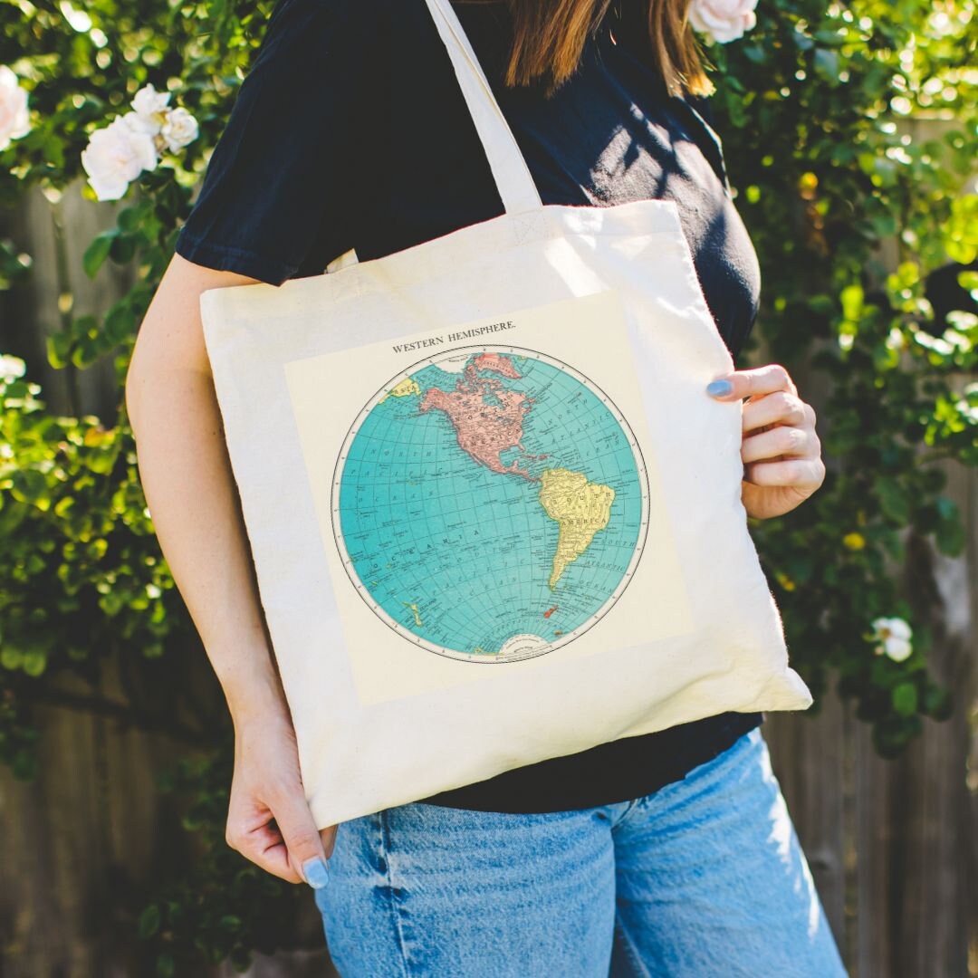 Globe, World Map, Western Hemisphere Cotton Canvas Tote Bag, Gift Bag ...