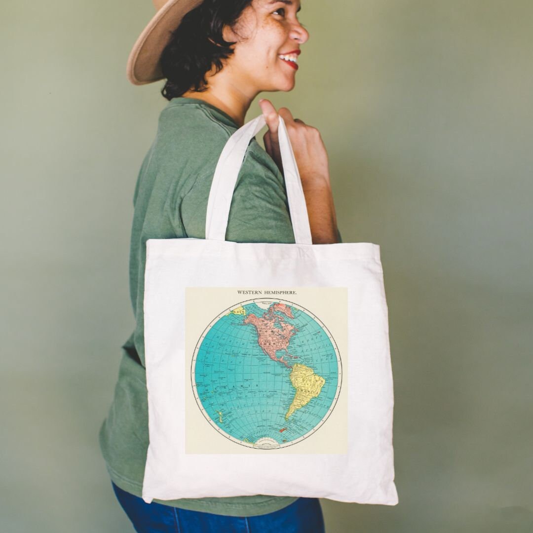 Globe World Map Western Hemisphere Cotton Canvas Tote Bag - Etsy