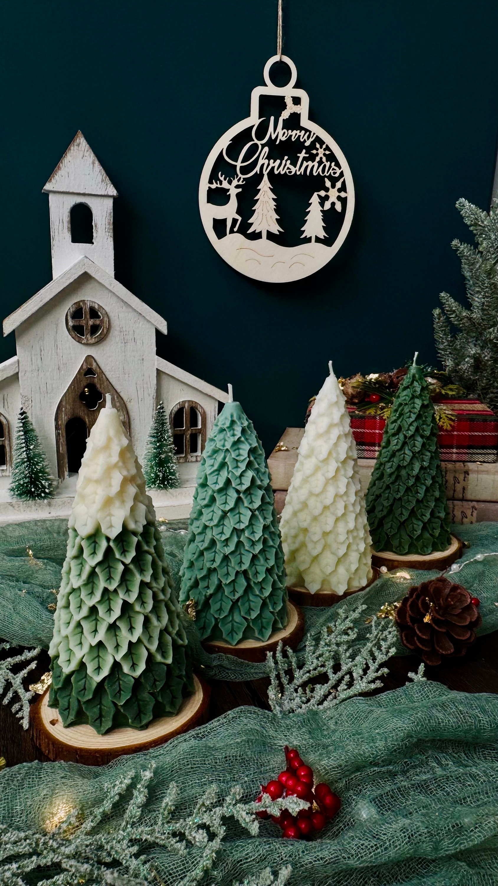 Fir Tree Soy Candle: Snow Cap Christmas Decor, Natural Scent - Etsy