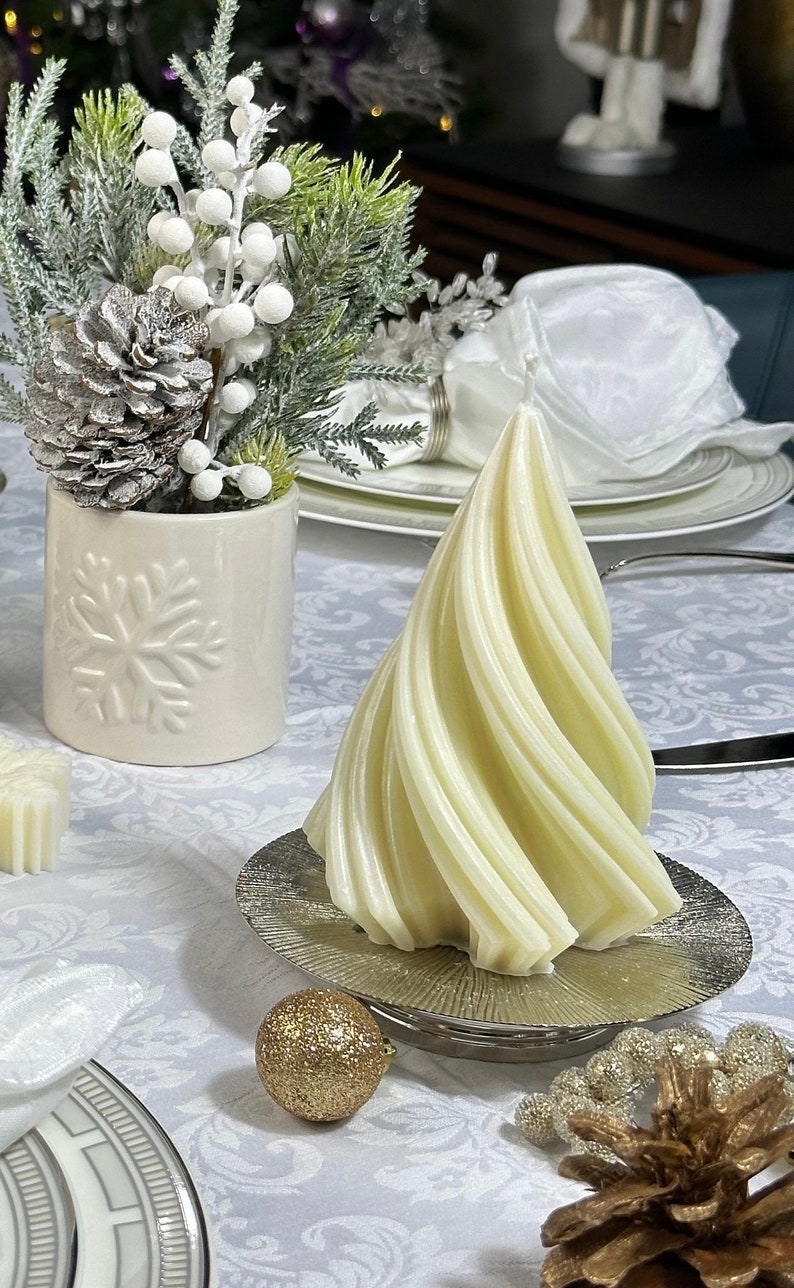 Pine Swirl Christmas Tree Candle: Scented Soy Wax Holiday Decor - Etsy