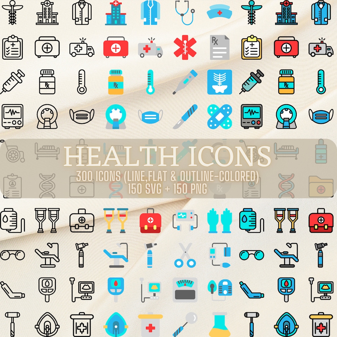300 Health Icons Bundle, Health Icon Set, Icons in Line , Flat and ...