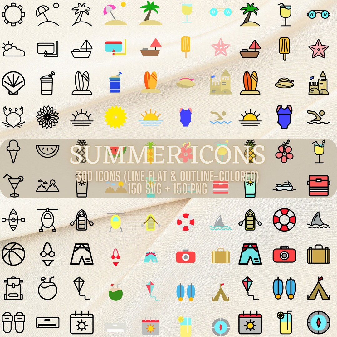 300 Summer Icon Set, SVG Icons, PNG Icons, Summer Decor, Creative ...