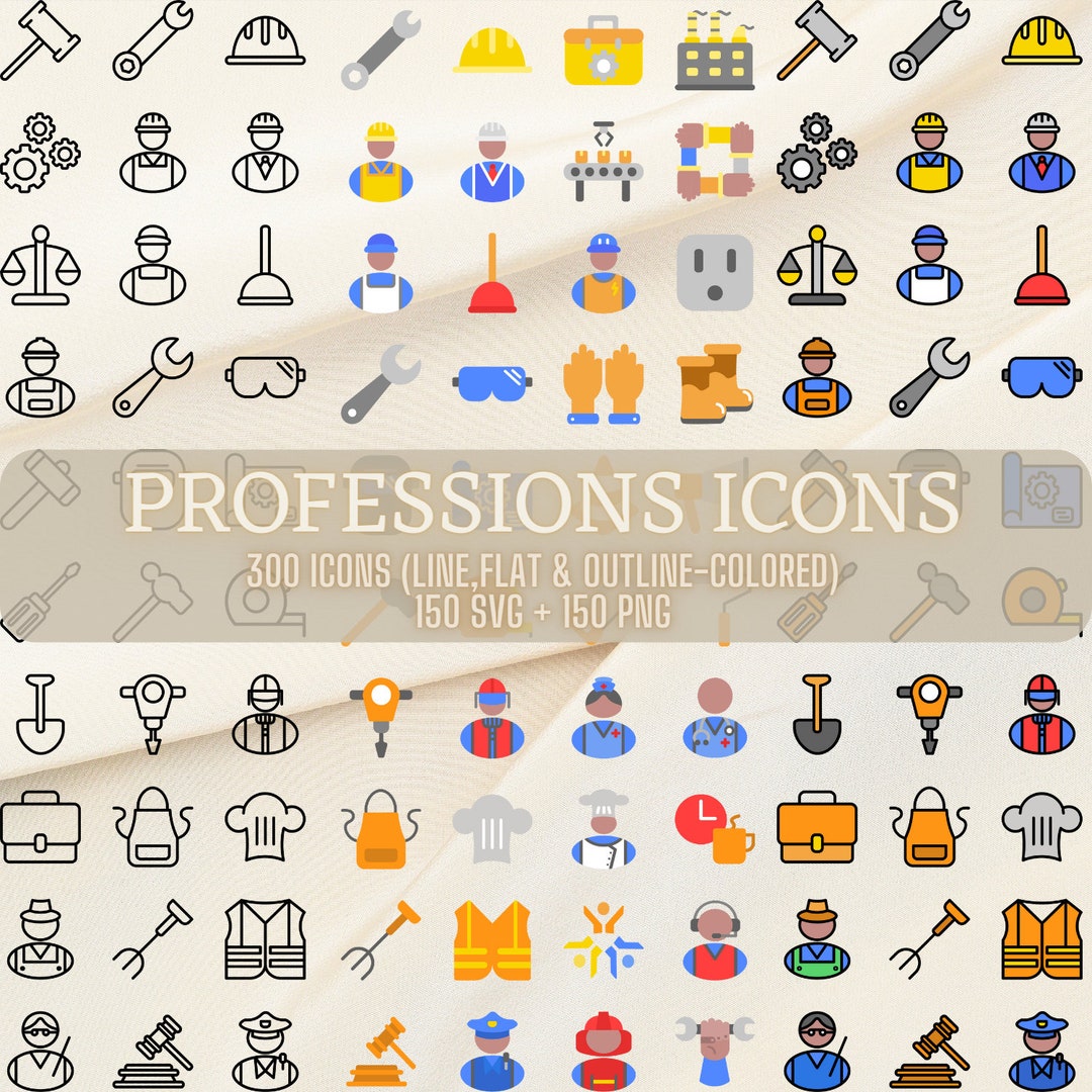 300 Work Professions Icons Bundle, Professions Icon Set, Icons in Line ...