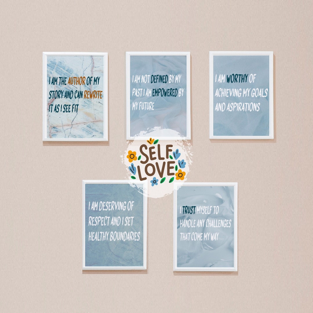 Self Love Blue Color Wall Art, Self Affirmation Poster, Daily ...
