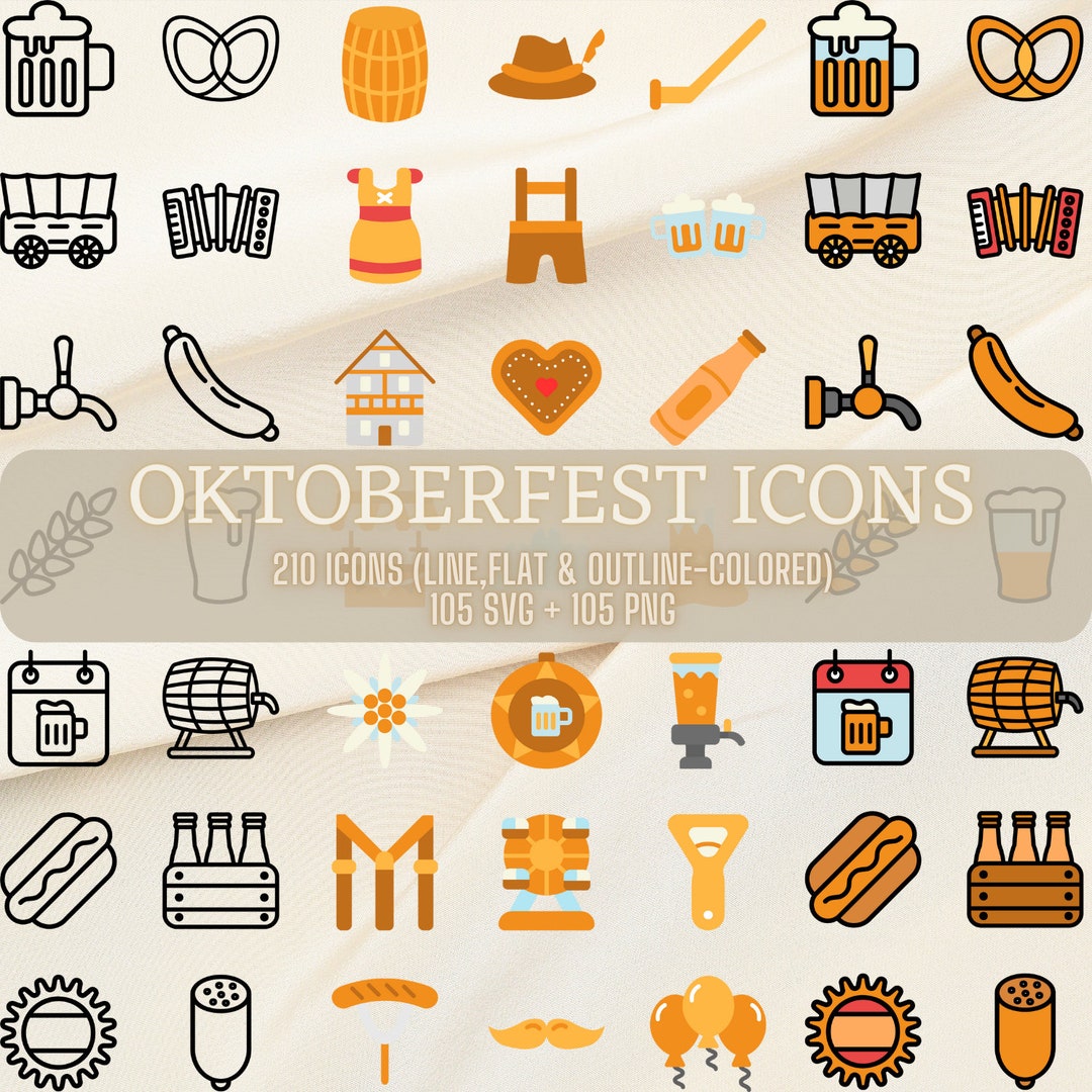 Oktoberfest Icon Bundle: Line, Flat, Outline-colored (SVG, PNG) - Etsy
