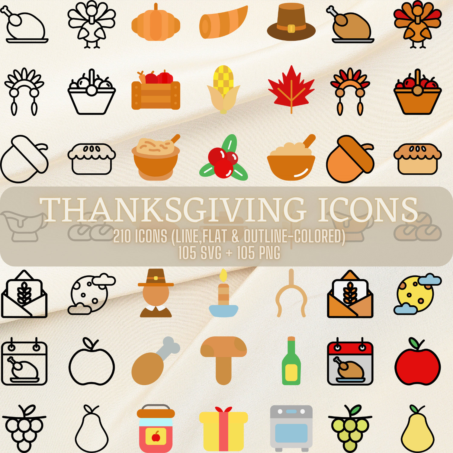 210 Thanksgiving Icons, Thanksgiving Icon Line Style, Flat Style ...