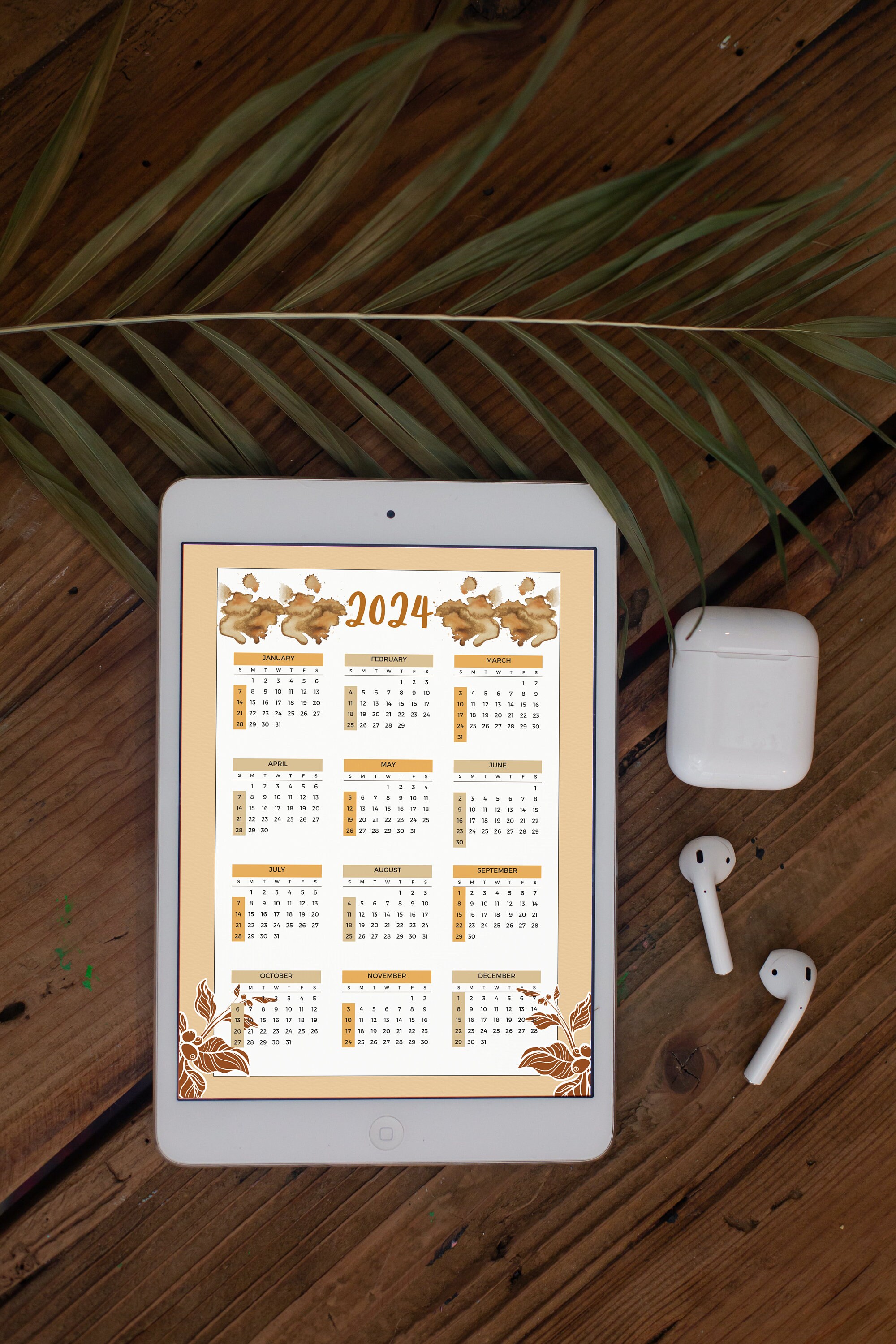Digital Planner 365 Days, 2024 Printable Planner, Coffee Themed Planner ...