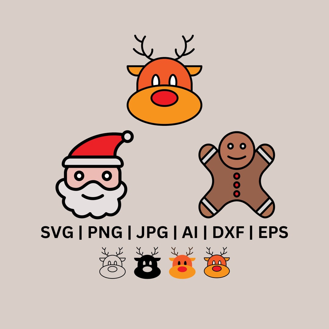 Christmas Santa, Reindeer, Gingerbread Man SVG Clipart (digital Files ...