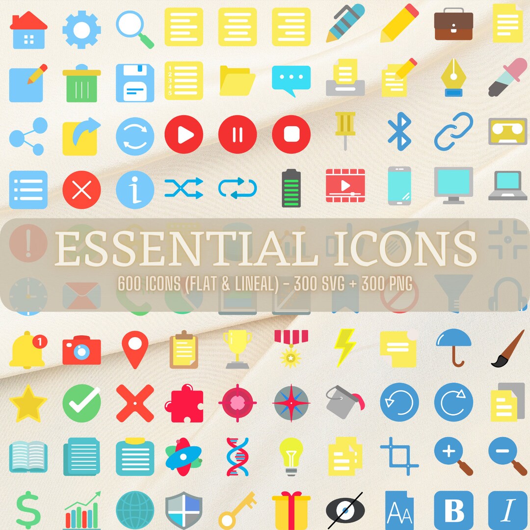 Essential Icons Flat Style Outline-colored Style Icons - Etsy