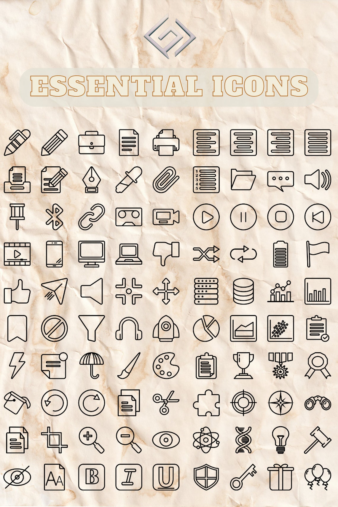 300 Essential Icons Bundle, Essential Icons in Line Style, 300 Icons ...