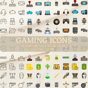 300 Gaming Icons Bundle, Icon Set, Game Icon Pack, Icons in Line , Flat ...