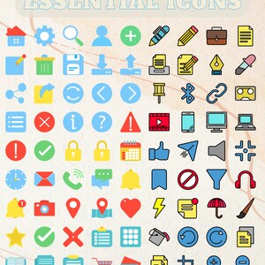 Essential Icons Flat Style Outline-colored Style Icons - Etsy