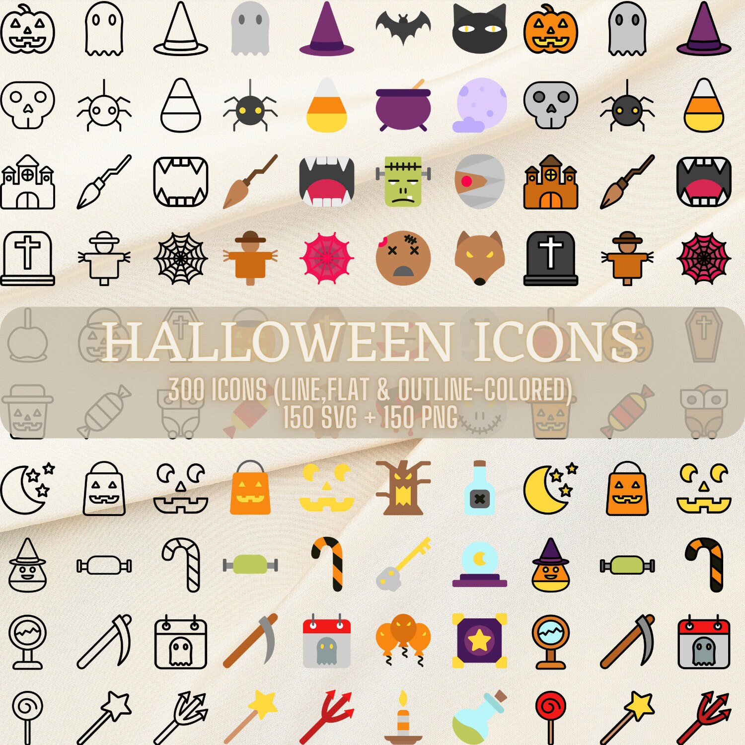 300 Halloween Icon Set, SVG Icons, PNG Icons, Line Style Icon, Flat ...