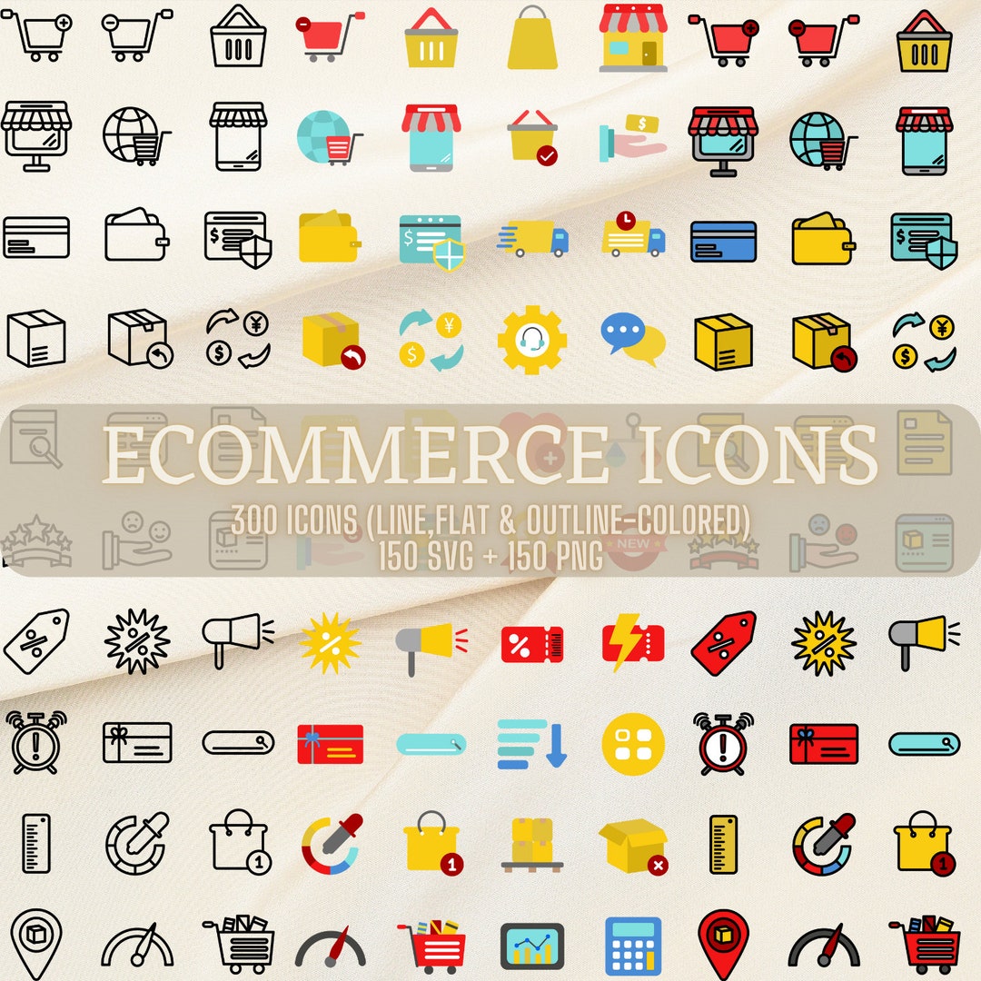 300 Ecommerce Icons Bundle, Ecommerce Icon Pack, Icons in Line , Flat ...