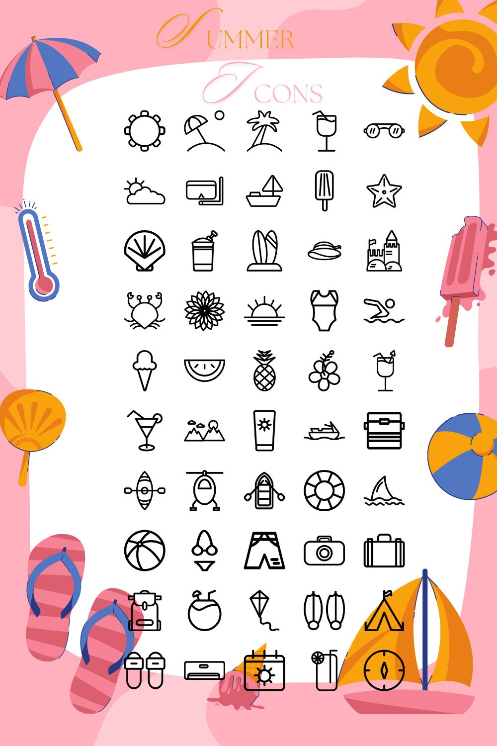 300 Summer Icon Set, SVG Icons, PNG Icons, Summer Decor, Creative ...