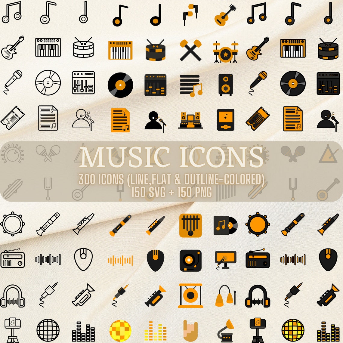 300 Music Icons Pack Bundle, Icon Set, Music Icon in Line, Flat and ...