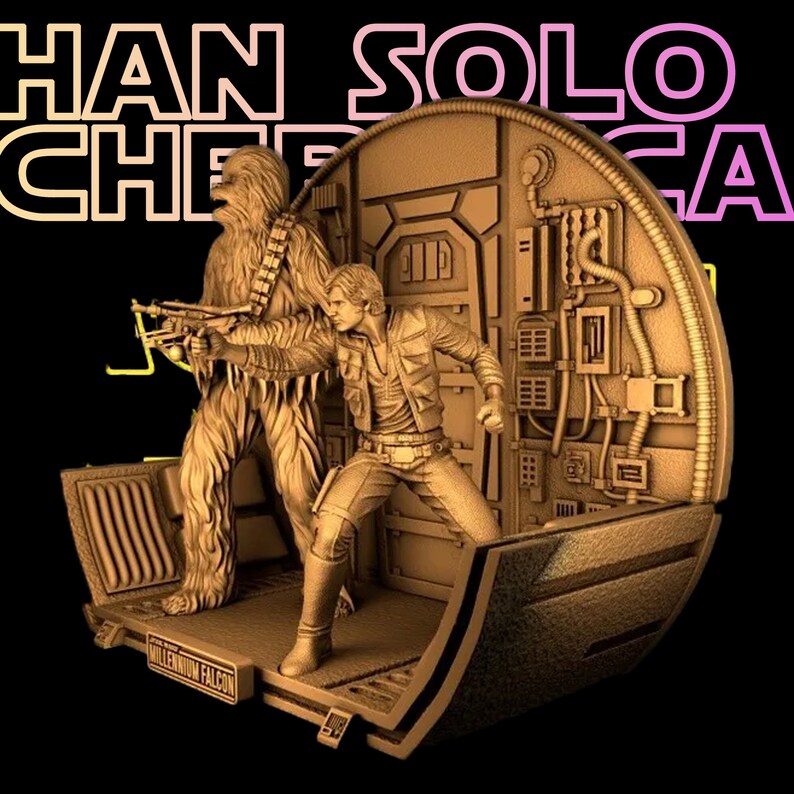 Modelo STL Diorama Han Solo y Chewbacca de Star Wars - Modelo de figura ...