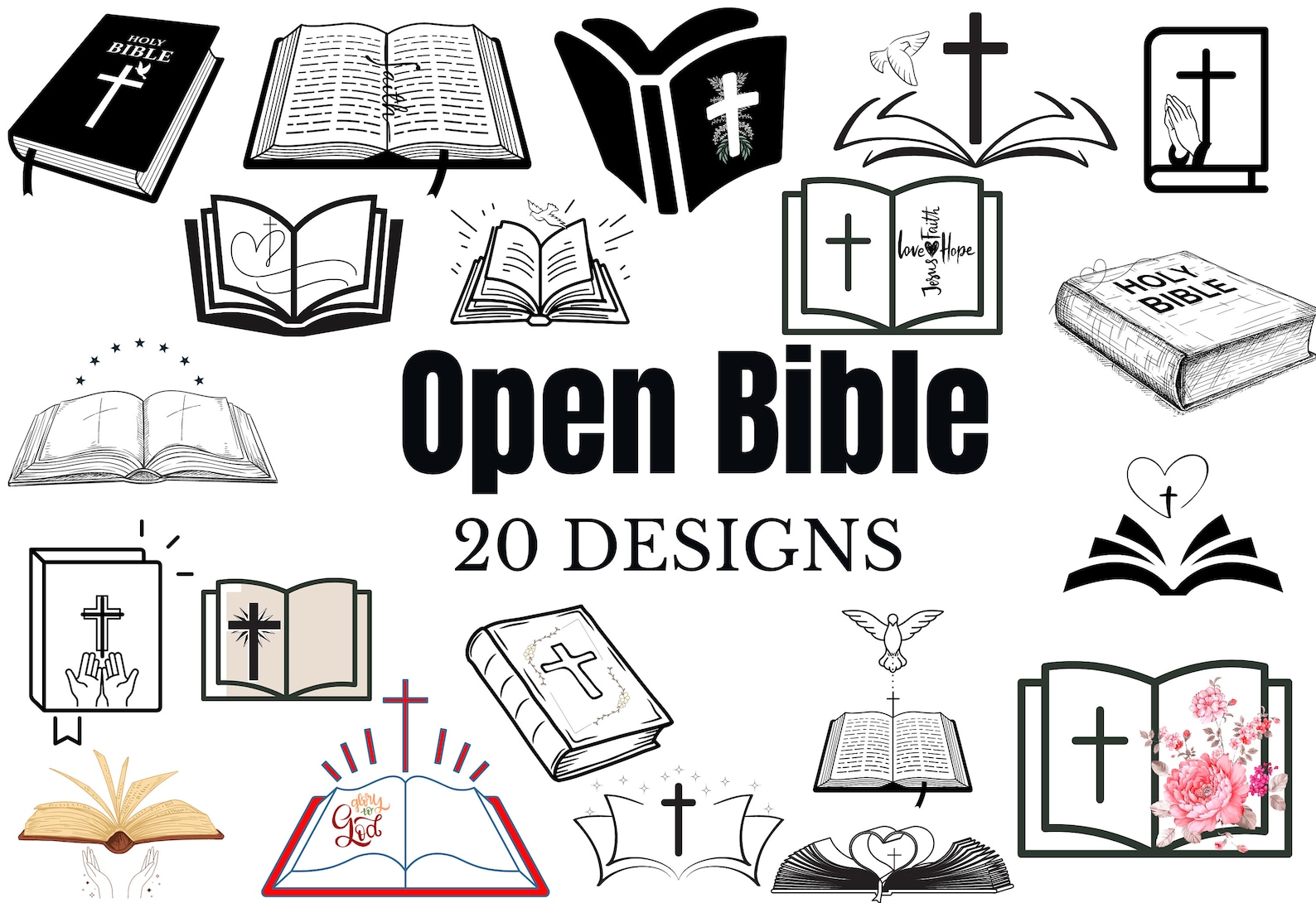 Open Bible Svg/ Cross and Bible/ Bible Book/ Christian Svg/ Catholic ...