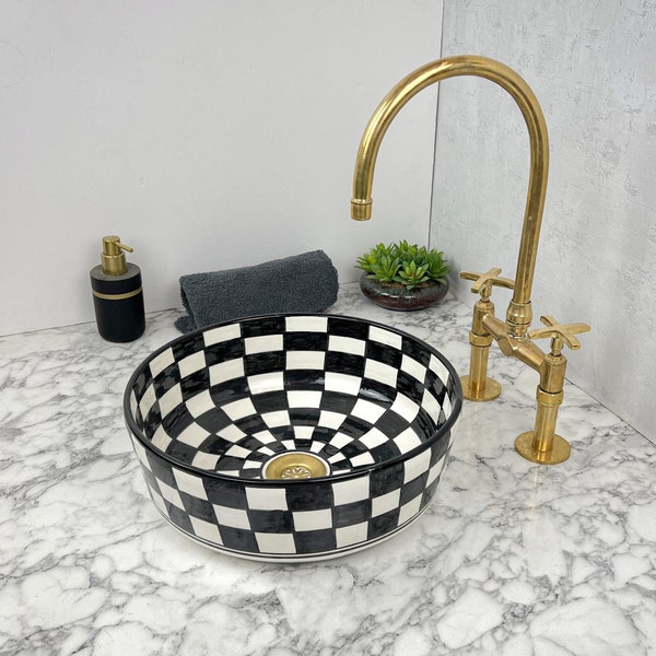 Custom Made Farmhouse Basin Wrapped With Brass Bathroom Sink Ceramic ...